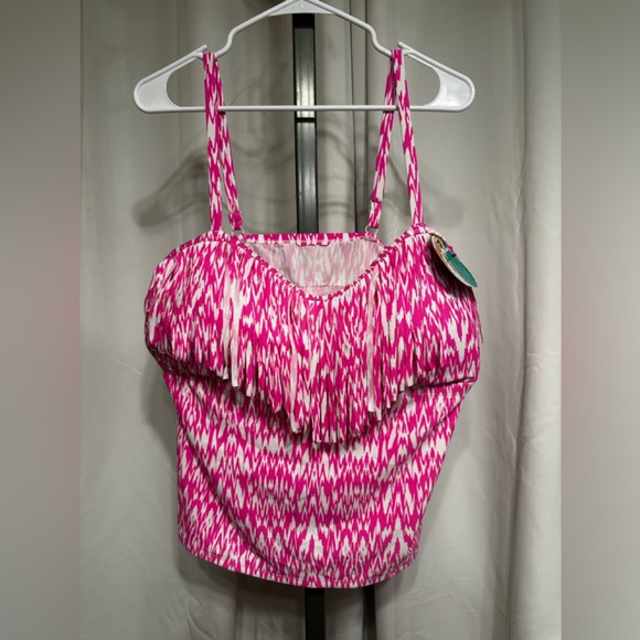 Catalina | Swim | Tropical Pink Fringe Catalina Shelf Bra Tankini Top ...